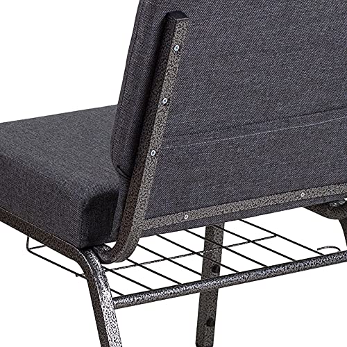 Flash Furniture HERCULES Series 21''W Church Chair in Dark Gray Fabric with Book Rack - Silver Vein Frame