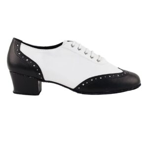 Very Fine Dance Shoes - Ladies Practice, Cuban Low Heel, Waltz Ballroom Dance Shoes - 2008-1.5-inch Heel and Foldable Brush Bundle - Black Leather - White Leather - 7