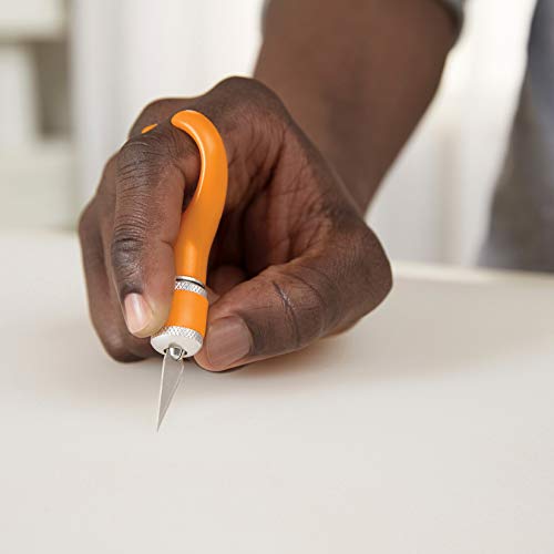 Fiskars Softgrip FingerTip Art Knife, Finger-Handicraft Knife/Blade, for Right- and Left-Handed People, Total Length: 10,7 cm, Quality Steel/Plastic, Orange, 1024409