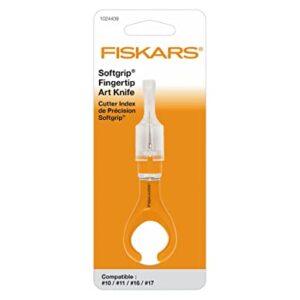 Fiskars Softgrip FingerTip Art Knife, Finger-Handicraft Knife/Blade, for Right- and Left-Handed People, Total Length: 10,7 cm, Quality Steel/Plastic, Orange, 1024409