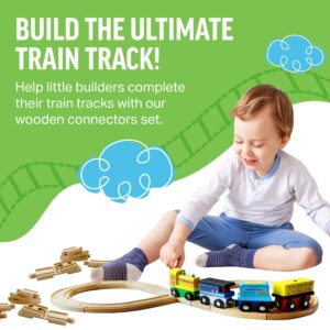 Tiny Conductors 18 Piece Wooden Train Track Connectors & Adapters, 100% Real Wood Male-Male & Female-Female Pieces, Compatible with Thomas and Major Brands Wooden Toy Railroad Sets, (18-Piece)