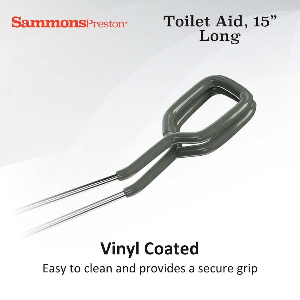 Sammons Preston Toilet Aid, 15" Long Toilet Paper Tongs, Bottom Wiper Aids for Independent Daily Living, Wiping Aid for Bathroom Comfort, Lightweight Self-Wipe Hygiene Assistance Tool