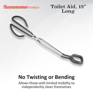 Sammons Preston Toilet Aid, 15" Long Toilet Paper Tongs, Bottom Wiper Aids for Independent Daily Living, Wiping Aid for Bathroom Comfort, Lightweight Self-Wipe Hygiene Assistance Tool