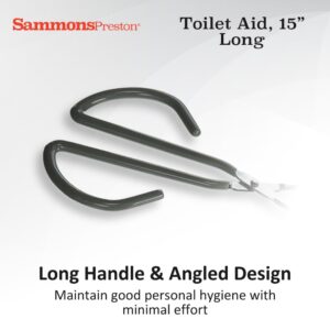 Sammons Preston Toilet Aid, 15" Long Toilet Paper Tongs, Bottom Wiper Aids for Independent Daily Living, Wiping Aid for Bathroom Comfort, Lightweight Self-Wipe Hygiene Assistance Tool