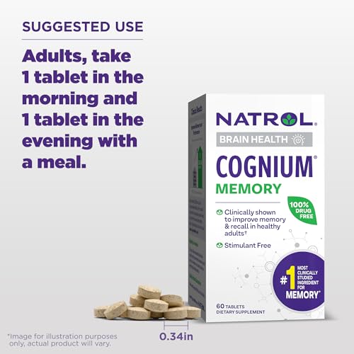 Natrol Cognium Memory Silk Protein Hydrolysate 100mg, Dietary Supplement for Brain Health Support, 60 Tablets, 30 Day Supply