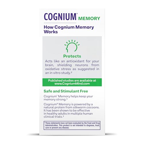 Natrol Cognium Memory Silk Protein Hydrolysate 100mg, Dietary Supplement for Brain Health Support, 60 Tablets, 30 Day Supply