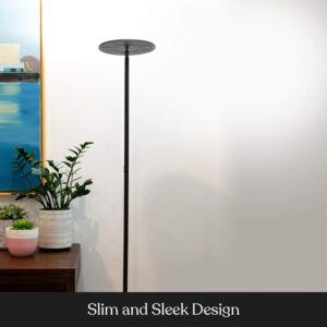 Brightech Sky Flux Dimmable LED Floor Lamp – Super Bright Floor Lamp for Living Room and Offices – Torchiere Standing Lamp with 3 Light Options, Tall Lamp for Bedroom Reading and More - Black