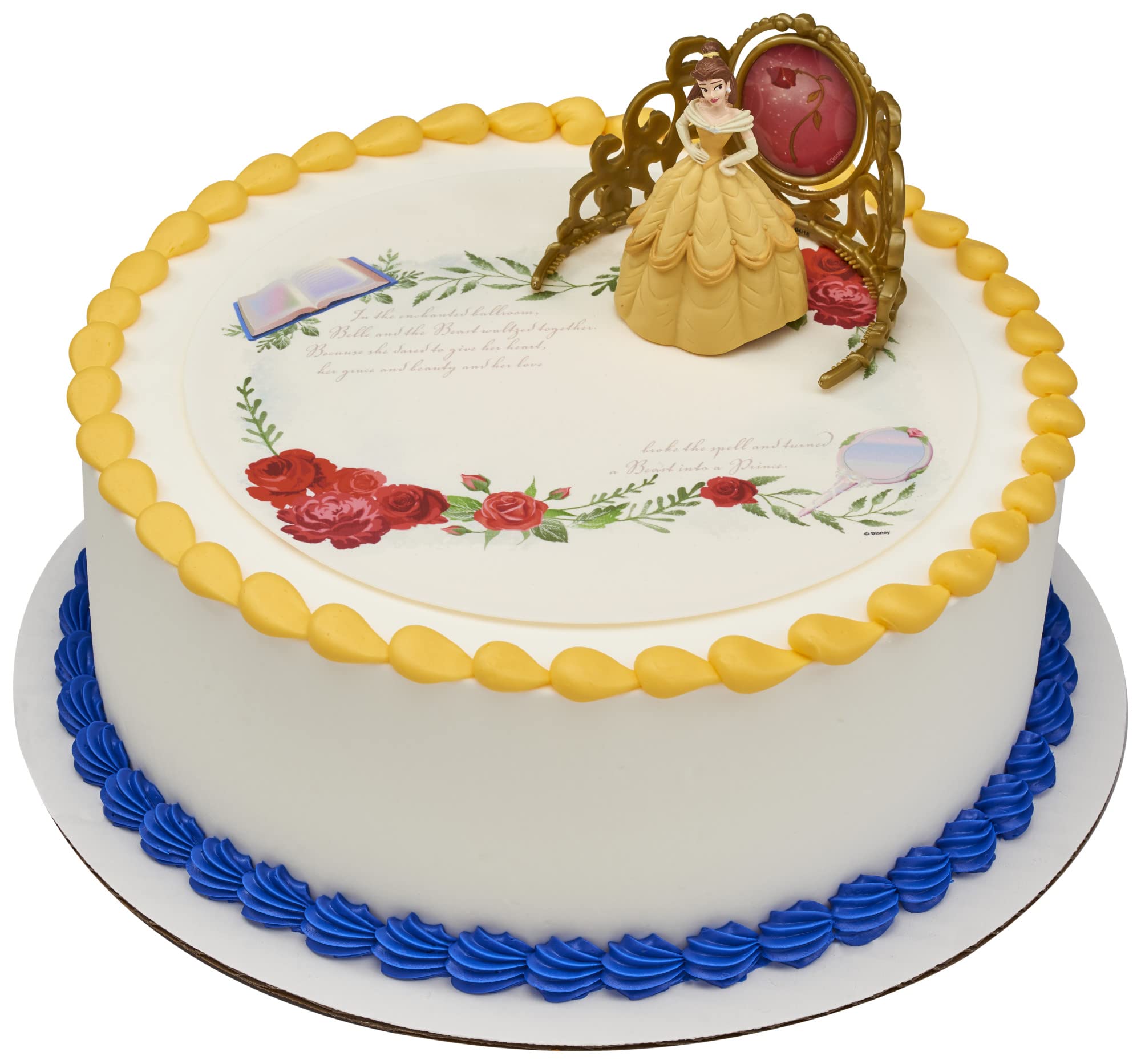 DecoSet® Disney Princess Belle Beautiful As A Rose Cake Topper, 2-Piece Decorations Set with Belle Figurine and Golden Tiara with Spinning Jewel, Beauty and the Beast Cake Decoration