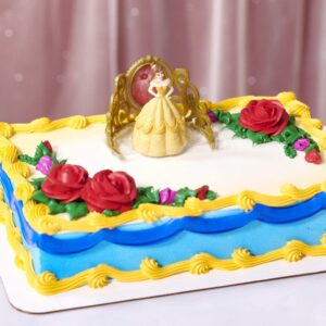 DecoSet® Disney Princess Belle Beautiful As A Rose Cake Topper, 2-Piece Decorations Set with Belle Figurine and Golden Tiara with Spinning Jewel, Beauty and the Beast Cake Decoration