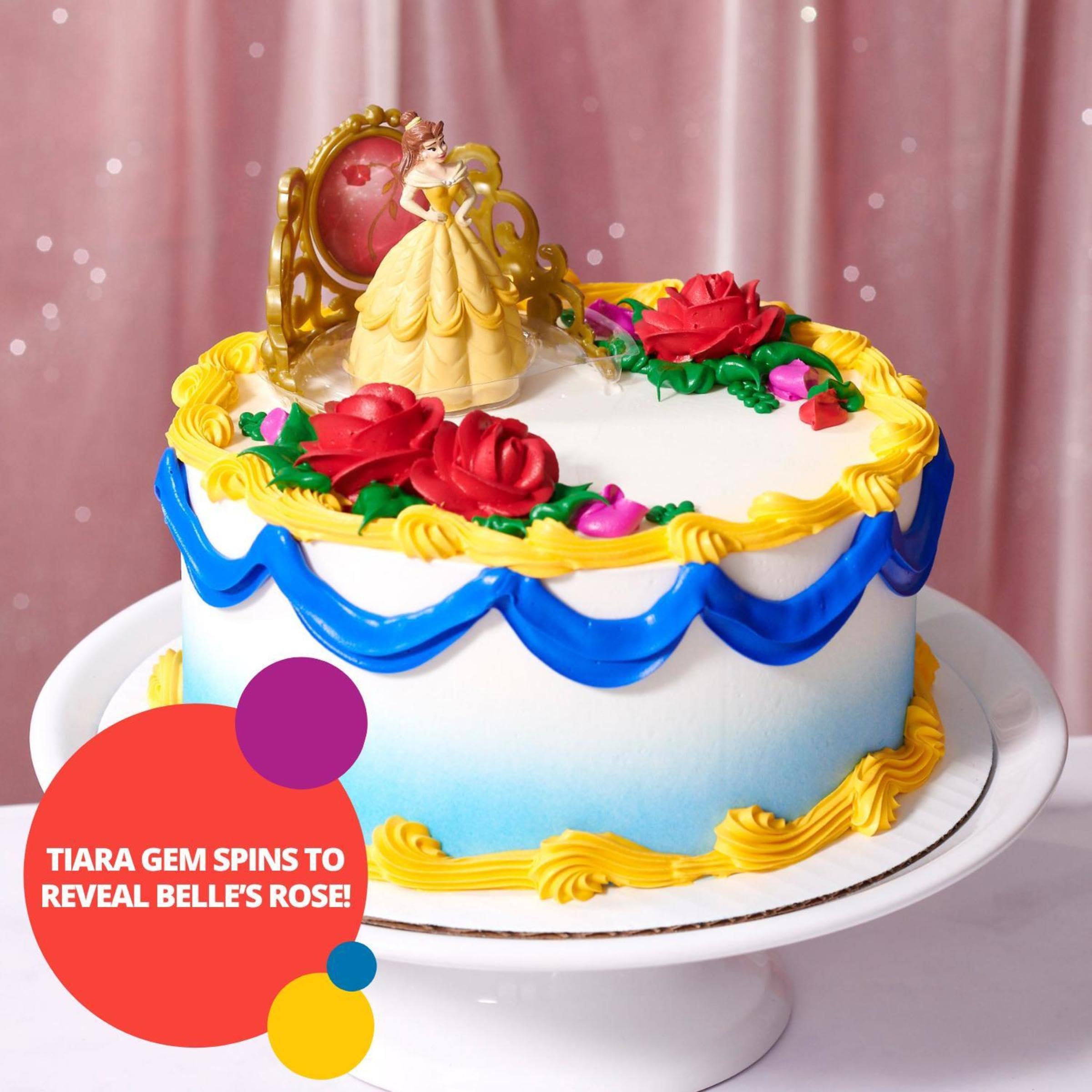 DecoSet® Disney Princess Belle Beautiful As A Rose Cake Topper, 2-Piece Decorations Set with Belle Figurine and Golden Tiara with Spinning Jewel, Beauty and the Beast Cake Decoration