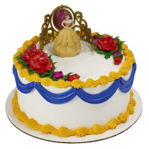 DecoSet® Disney Princess Belle Beautiful As A Rose Cake Topper, 2-Piece Decorations Set with Belle Figurine and Golden Tiara with Spinning Jewel, Beauty and the Beast Cake Decoration