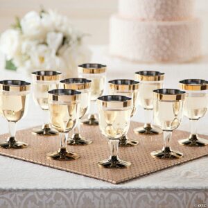 Fun Express Gold Rimmed Plastic Wine Glasses - Bulk set of 25, each holds 6 oz - Wedding, Event and Party Supplies