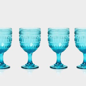 Euro Ceramica Fez Collection Wine Glasses, 4 Count (Pack of 1), Teardrop Mandala Design, Turquoise