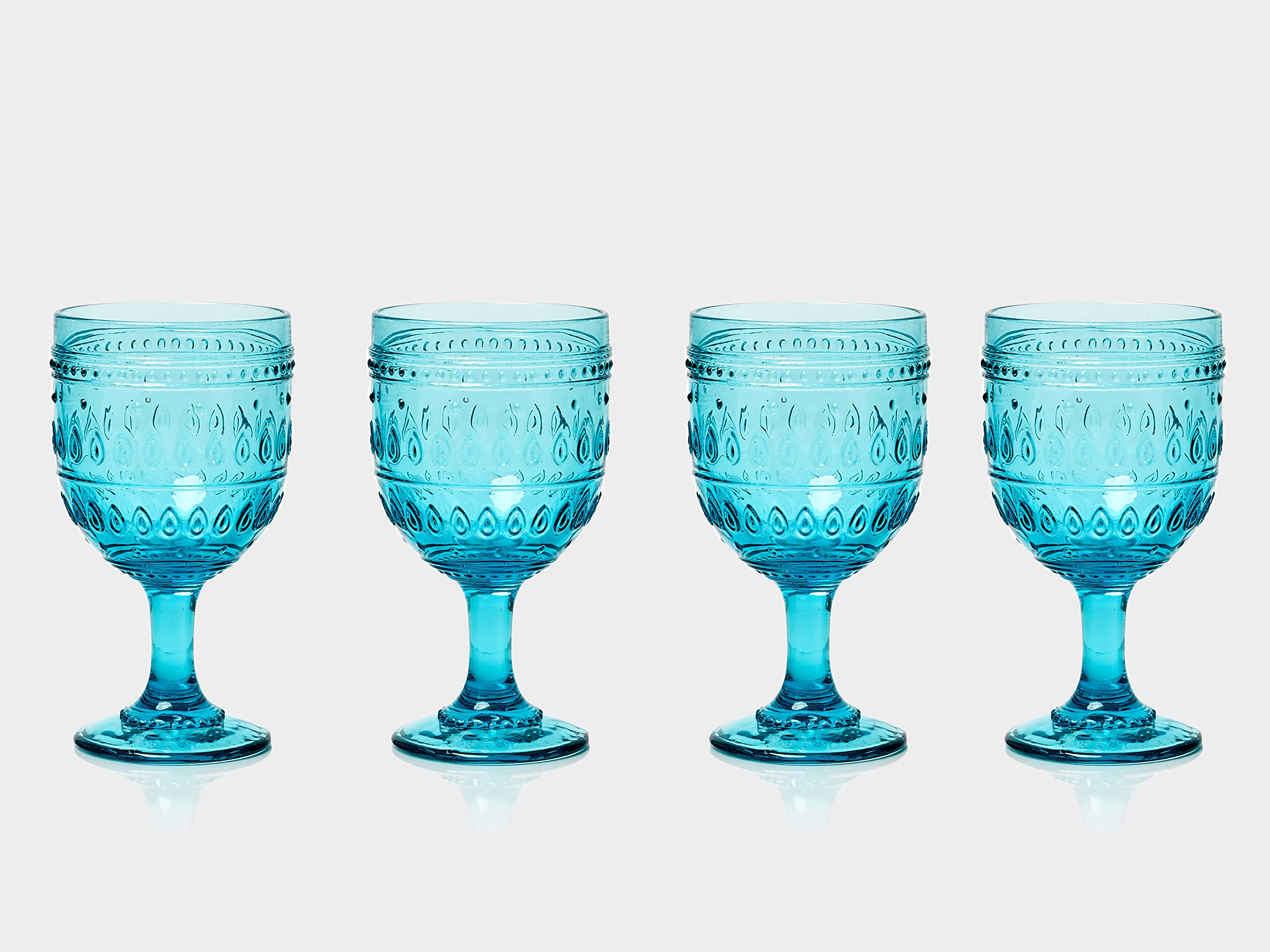 Euro Ceramica Fez Collection Wine Glasses, 4 Count (Pack of 1), Teardrop Mandala Design, Turquoise