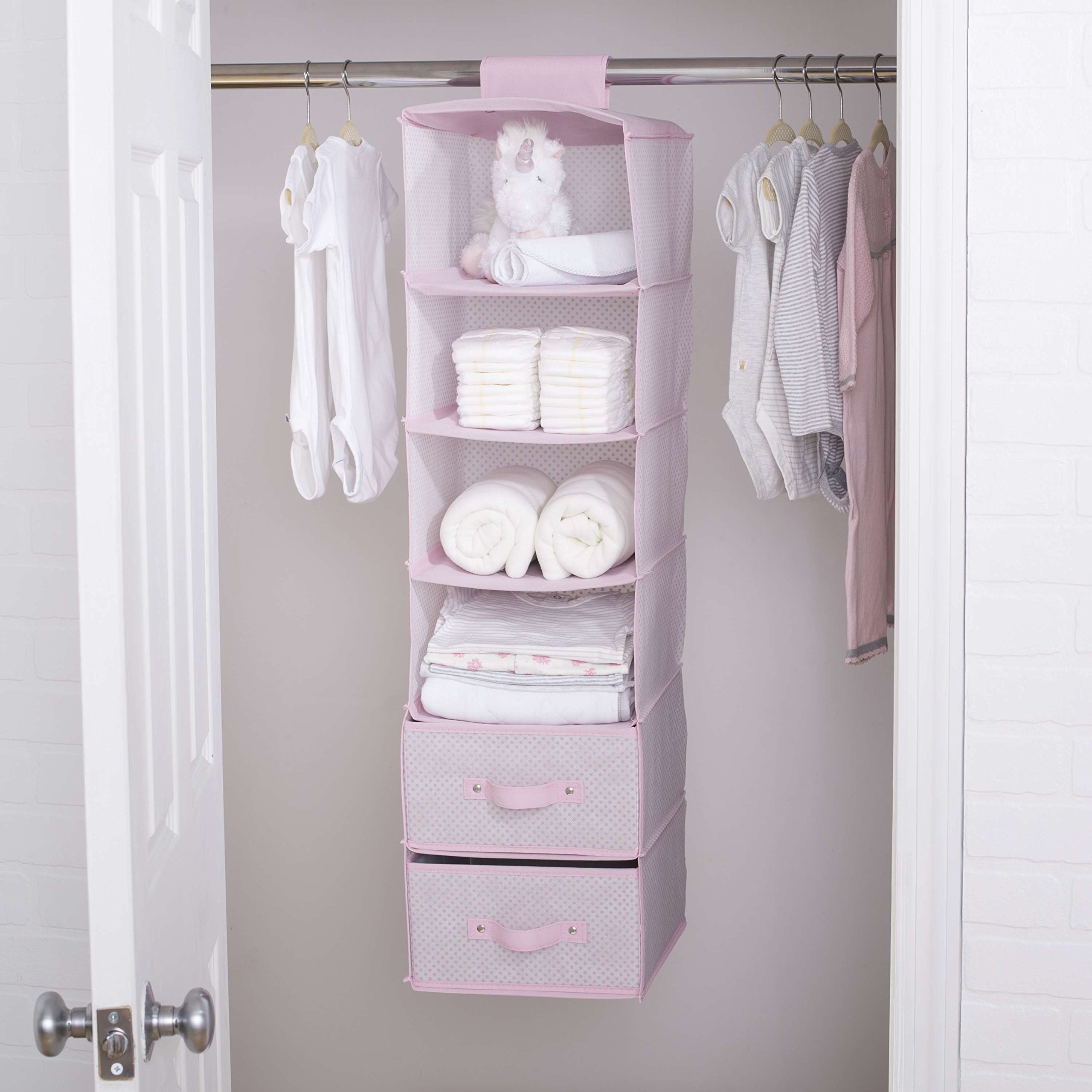 Delta Children 6 Shelf Storage with 2 Drawers, Pink