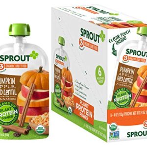 Sprout Organic Baby Food Pouches Stage 3 Plant Powered Protein, Pumpkin Apple Red Lentil w/ Cinnamon, 4 Oz (Pack of 12)