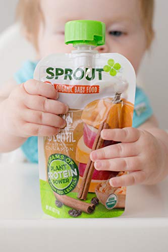 Sprout Organic Baby Food Pouches Stage 3 Plant Powered Protein, Pumpkin Apple Red Lentil w/ Cinnamon, 4 Oz (Pack of 12)