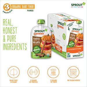 Sprout Organic Baby Food Pouches Stage 3 Plant Powered Protein, Pumpkin Apple Red Lentil w/ Cinnamon, 4 Oz (Pack of 12)