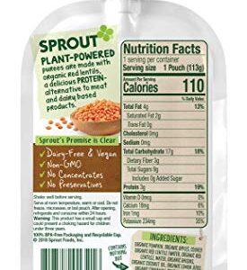 Sprout Organic Baby Food Pouches Stage 3 Plant Powered Protein, Pumpkin Apple Red Lentil w/ Cinnamon, 4 Oz (Pack of 12)