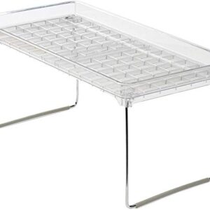 madesmart Clear Stacking Shelf - Medium | CABINET COLLECTION | Organizer for Cabinet or Counter | Collapsible Legs for Storage | Non-slip Rubber Feet |