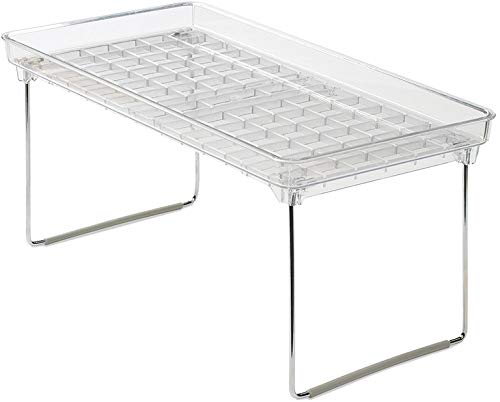 madesmart Clear Stacking Shelf - Medium | CABINET COLLECTION | Organizer for Cabinet or Counter | Collapsible Legs for Storage | Non-slip Rubber Feet |