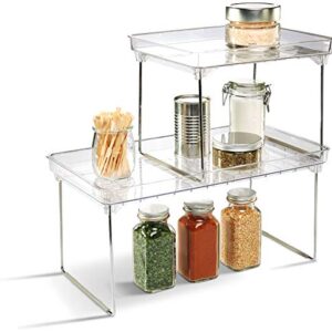 madesmart Clear Stacking Shelf - Medium | CABINET COLLECTION | Organizer for Cabinet or Counter | Collapsible Legs for Storage | Non-slip Rubber Feet |