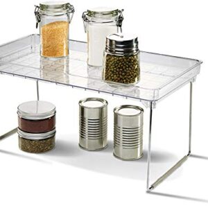 madesmart Clear Stacking Shelf - Medium | CABINET COLLECTION | Organizer for Cabinet or Counter | Collapsible Legs for Storage | Non-slip Rubber Feet |