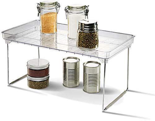 madesmart Clear Stacking Shelf - Medium | CABINET COLLECTION | Organizer for Cabinet or Counter | Collapsible Legs for Storage | Non-slip Rubber Feet |