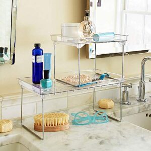 madesmart Clear Stacking Shelf - Medium | CABINET COLLECTION | Organizer for Cabinet or Counter | Collapsible Legs for Storage | Non-slip Rubber Feet |