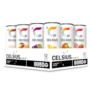 celsius assorted flavors official variety pack, functional essential energy drinks, 12 fl oz (pack of 12)