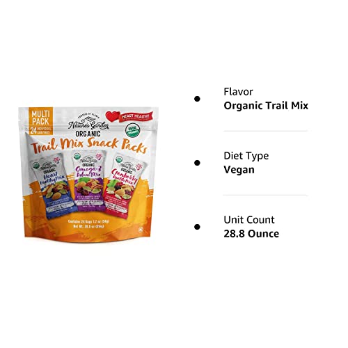 Nature's Garden Organic Trail Mix Snack Packs, Multi Pack 1.2 oz - Pack of 24 (Total 28.8 oz)