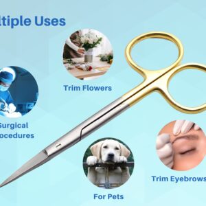 Scissors 4.5 inch Straight Gold Plated handle Dental Surgical art & craft BY Wise Linkers