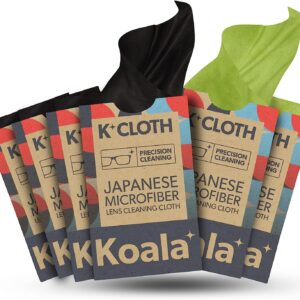 Koala Lens Cleaning Cloth | Japanese Microfiber | Glasses Cleaning Cloths | Eyeglass Lens Cleaner | Eyeglasses, Camera Lens, VR/AR Headset, and Screen Cleaning | Black & Green (Pack of 6)