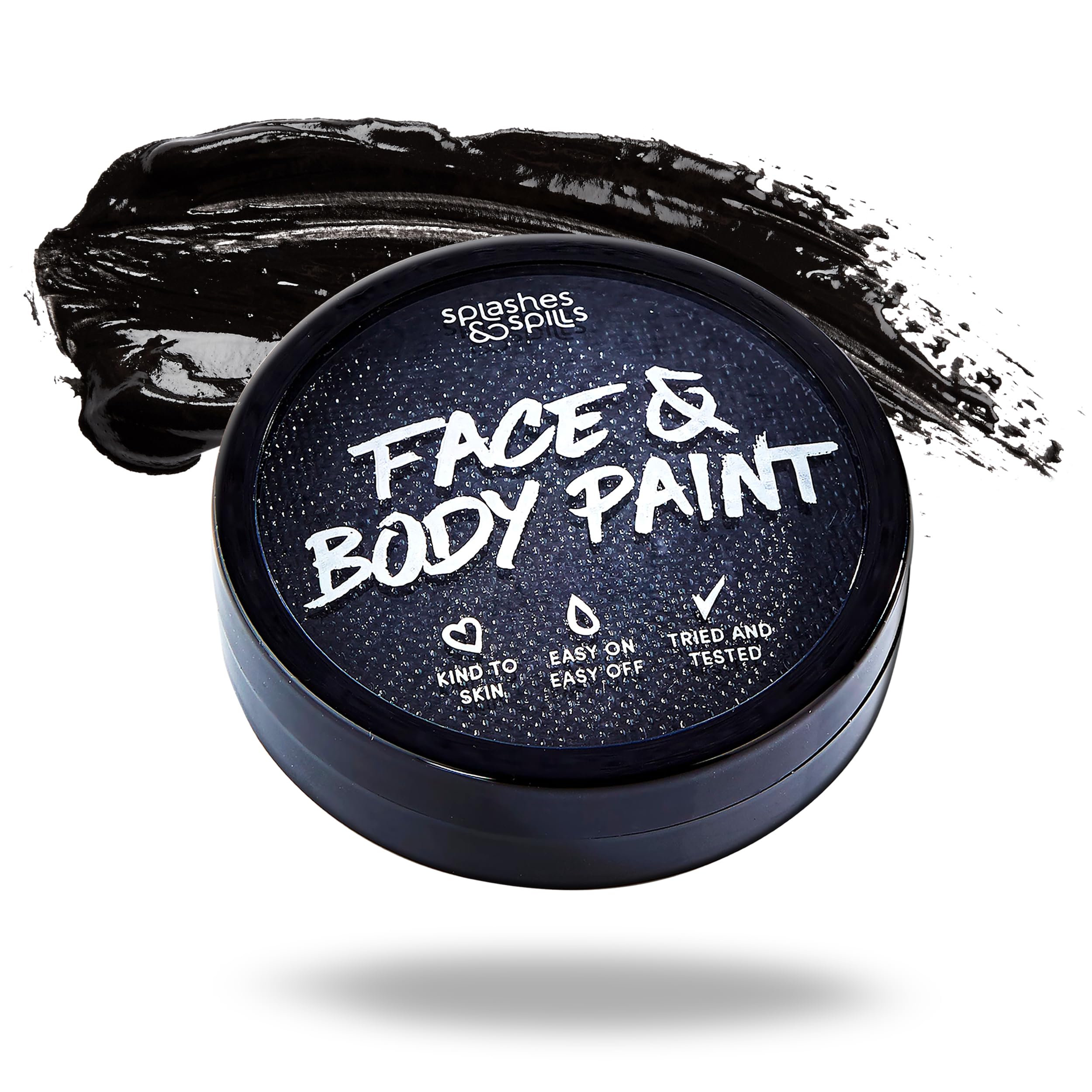 Water Activated SFX Face and Body Paint - Black Face Paint, Special Effects Makeup 18g Cake Tub - Pretend Costume and Dress Up Makeup - Great For Halloween Party and Cosplay by Splashes & Spills