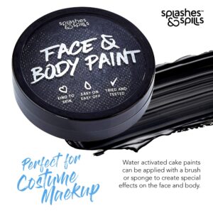 Water Activated SFX Face and Body Paint - Black Face Paint, Special Effects Makeup 18g Cake Tub - Pretend Costume and Dress Up Makeup - Great For Halloween Party and Cosplay by Splashes & Spills