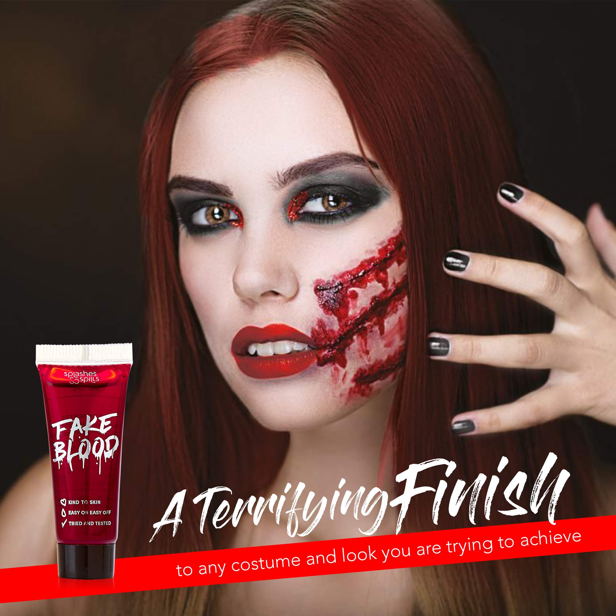 Realistic Fake Blood - Face and Body Paint - Pretend Costume and Dress Up Makeup by Splashes & Spills - New & Improved Formula! (10ml)