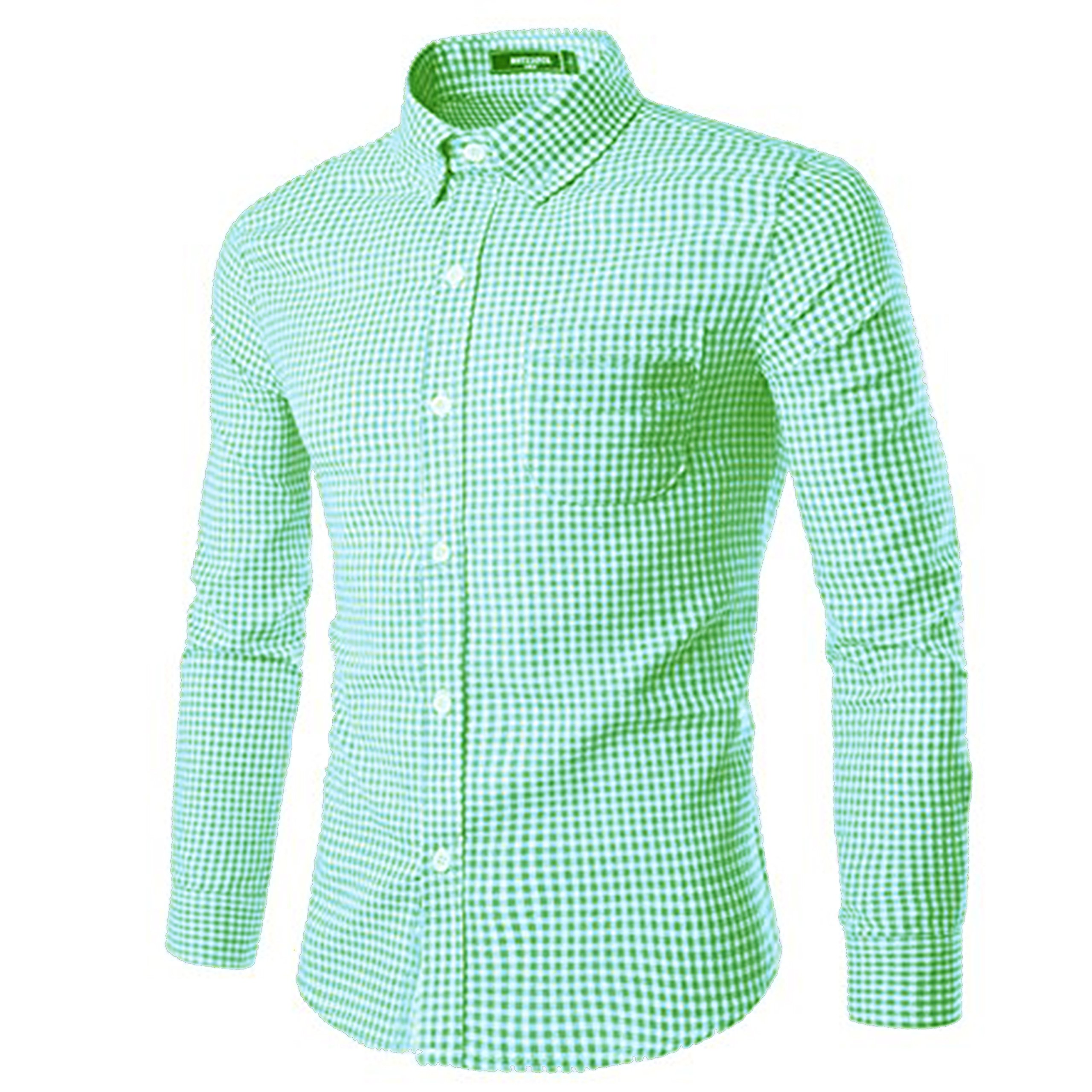 Men Plaid Cotton Casual Slim Fit Long Sleeve Button Down Dress Shirts Light Green