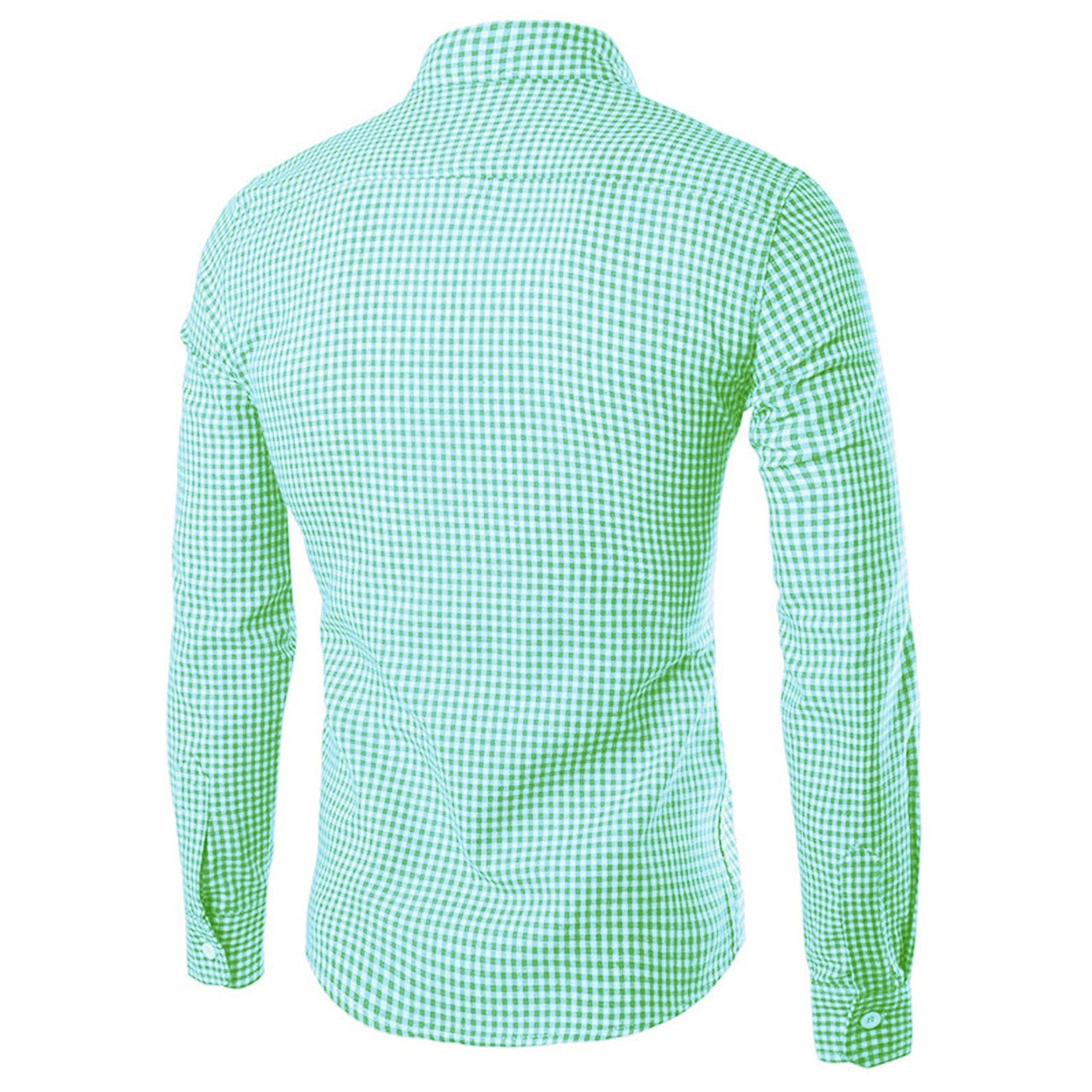 Men Plaid Cotton Casual Slim Fit Long Sleeve Button Down Dress Shirts Light Green