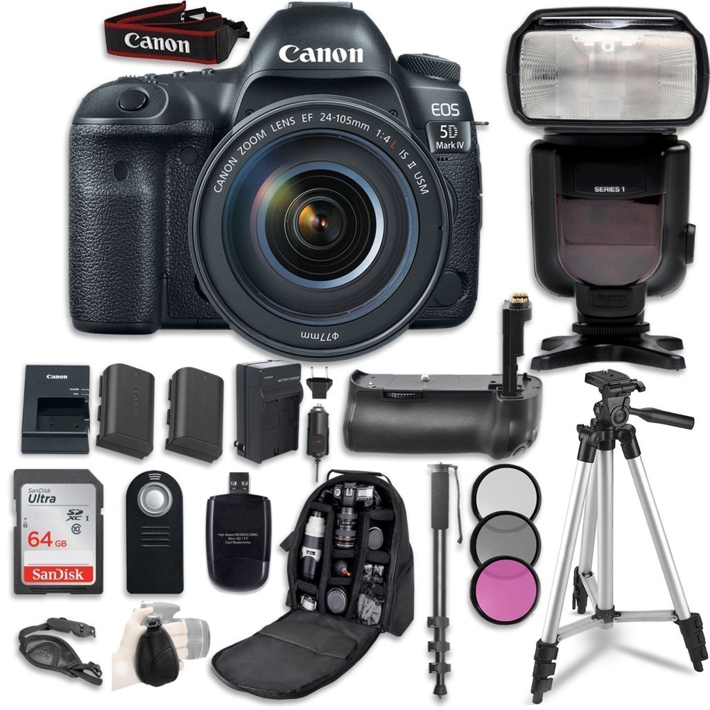 Canon EOS 5D Mark IV Digital SLR Camera Bundle with EF 24-105mm f/4L is II USM Lens + Professional Accessory Bundle (14 Items)