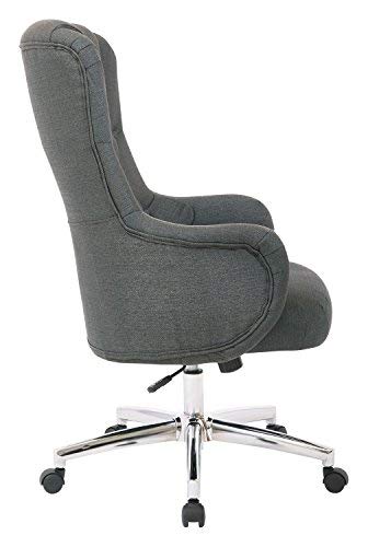 OSP Home Furnishings Ariel Tufted High Back Desk Chair with Wraparound Arms and Chrome Base, Klein Charcoal