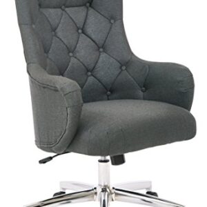 OSP Home Furnishings Ariel Tufted High Back Desk Chair with Wraparound Arms and Chrome Base, Klein Charcoal