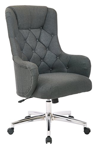 OSP Home Furnishings Ariel Tufted High Back Desk Chair with Wraparound Arms and Chrome Base, Klein Charcoal