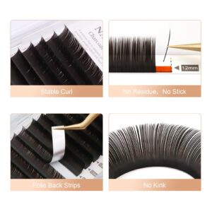 NAGARAKU Double Tips Flat Ellipse Eyelash Extensions Supplies 0.15 D curl 8-15mm Mix Natural Charcoal Color Faux Mink Super Soft Split Tips Individual Lashes