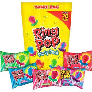 ring pop individually wrapped bulk lollipop variety party pack – 20 count suckers w/ assorted fruity flavors - fun candy for kids - hard candy for party favors, birthdays, celebrations & goodie bags