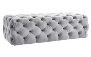 tov furniture the kaylee collection modern style living room jumbo velvet upholstered button tufted ottoman, grey