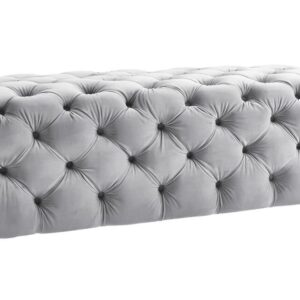 TOV Furniture The Kaylee Collection Modern Style Living Room Jumbo Velvet Upholstered Button Tufted Ottoman, Grey