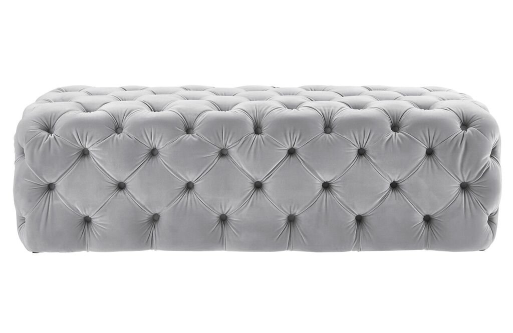 TOV Furniture The Kaylee Collection Modern Style Living Room Jumbo Velvet Upholstered Button Tufted Ottoman, Grey