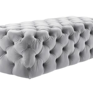 TOV Furniture The Kaylee Collection Modern Style Living Room Jumbo Velvet Upholstered Button Tufted Ottoman, Grey