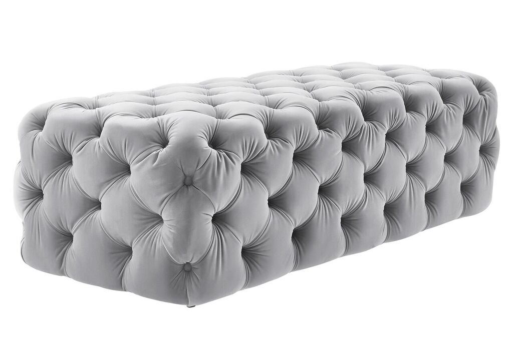 TOV Furniture The Kaylee Collection Modern Style Living Room Jumbo Velvet Upholstered Button Tufted Ottoman, Grey