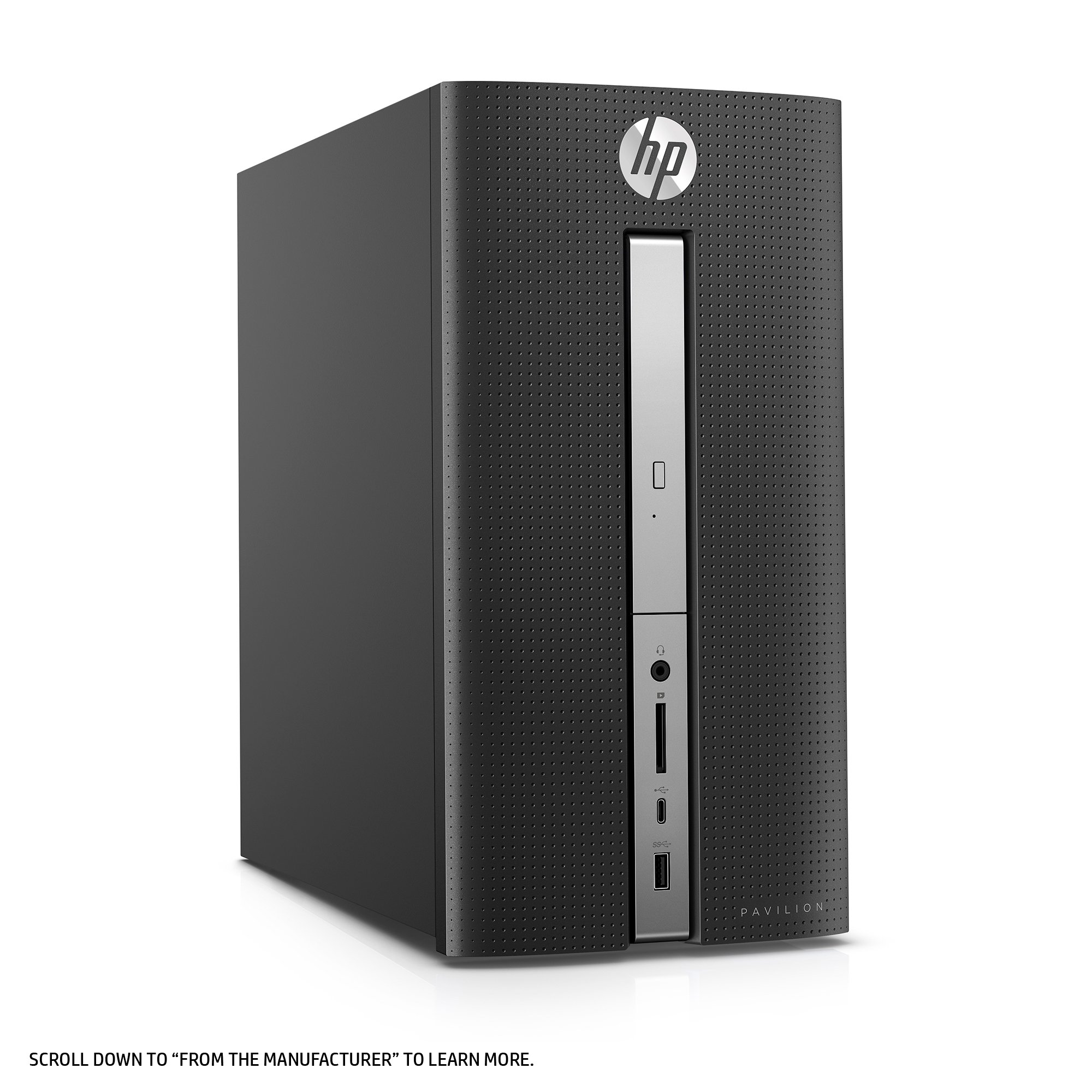 HP Pavilion Desktop Computer, Intel Core i7-7700, 16GB RAM, 1TB Hard Drive, 256GB SSD, Windows 10 (570-p041, Black)